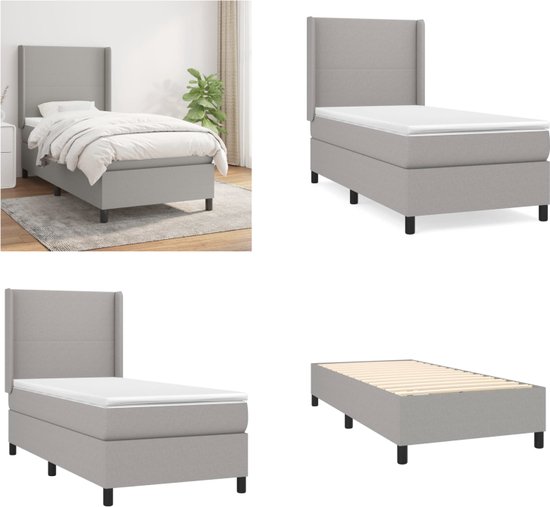 vidaXL Boxspring met matras stof lichtgrijs 90x200 cm - Boxspring ...