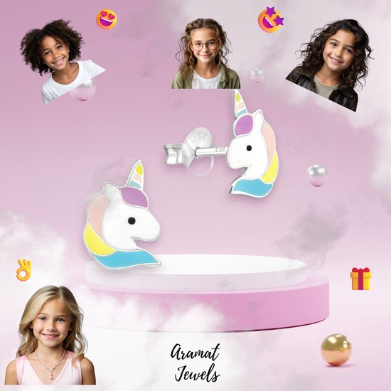 Aramat Jewels® 925 Zilveren Eenhoorn Oorbellen - 10x7mm - Betoverende ...