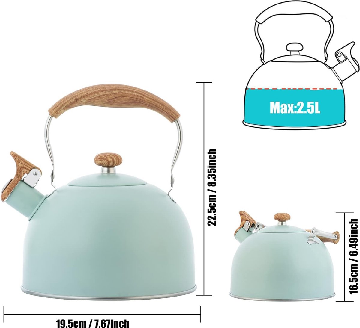 Roestvrijstalen fluitketel, waterketel, theeketel, 2,5 l, moderne ...