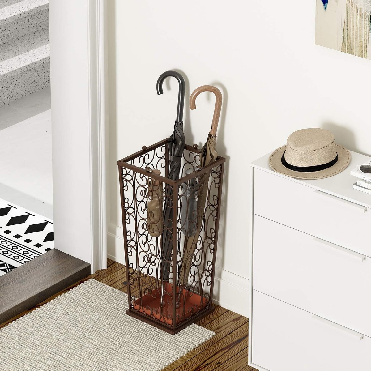 Grote bruine metalen standaard voor paraplubak, wandelstok thuiskantoor ...