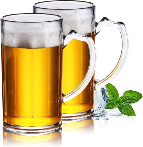 Bierglazen, halve liter bierpul met handvat, plastic, 2 stuks. Duurzame bierpullen 500... | bol