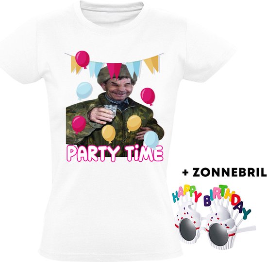 Party time Dames T-shirt + Happy birthday bril - verjaardag - jarig ...
