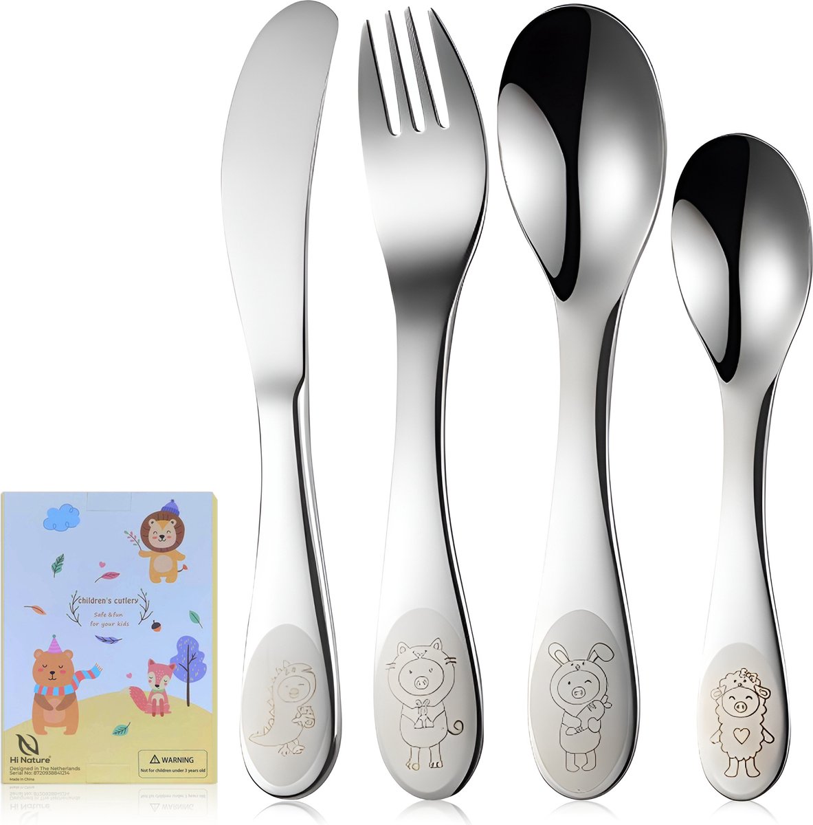 HI NATURE™ 4 Delig Kinder Bestek - Kinderbestek - Kinderbestekset Zilver - Bestekset... | bol