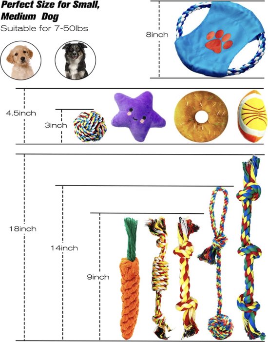 Hondenspeelgoedset voor kleine honden, 10-delig puppyspeelgoed van touw ...