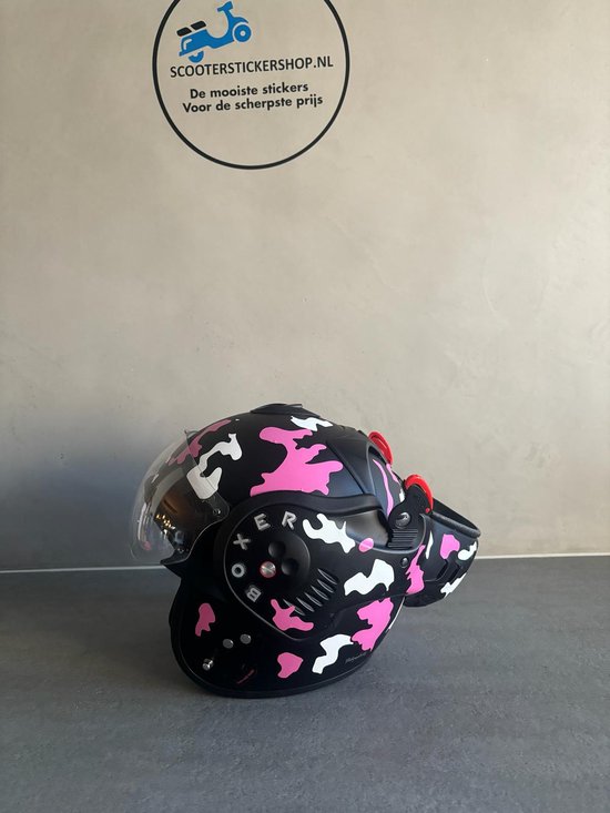 Helmstickers - Shark helm - Boxer helm - Camo - Roze & Wit - Piaggio ...