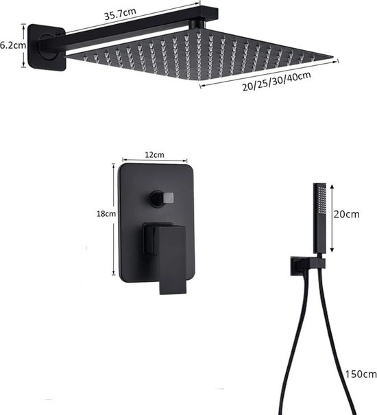 Inbouw regendouche set compleet - Modern - Mat zwart - 12 inch - 30cm | bol
