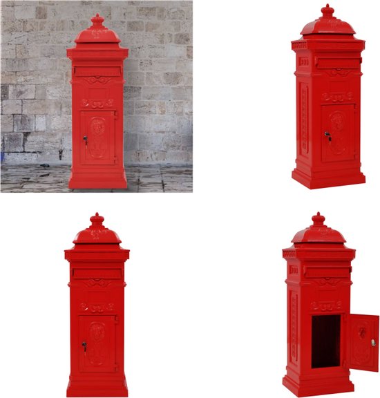 vidaXL Pilaar brievenbus vintage stijl roestbestendig aluminium rood ...