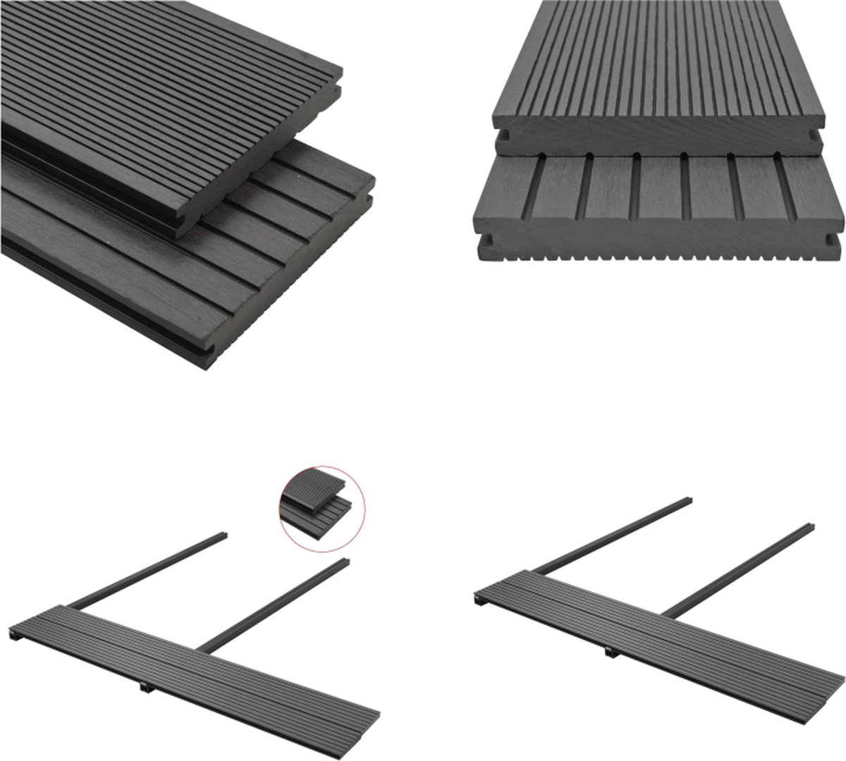 vidaXL Terrasplanken met accessoires 10 m² 2-2 m massief HKC grijs ...