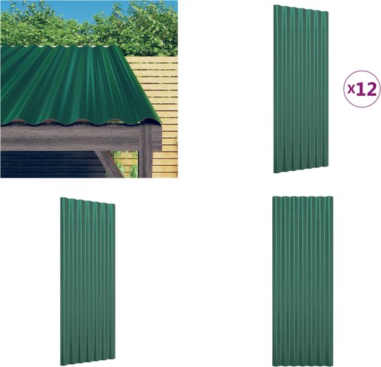 vidaXL Dakpanelen 12 st 100x36 cm gepoedercoat staal groen - Dakpaneel ...