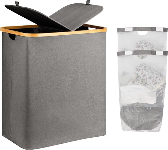 Wasmand met deksel, 2 vakken, de wasmand kan worden ingeklapt, 140 ...