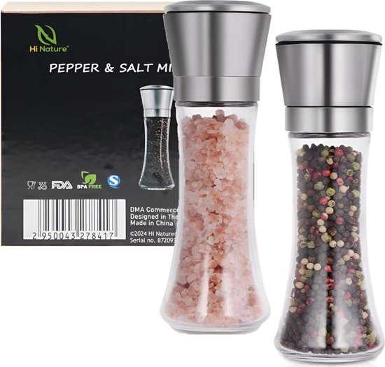 HI NATURE™ Luxe kwaliteit Peper en Zoutmolen set 2 stuks - Pepermolen ...