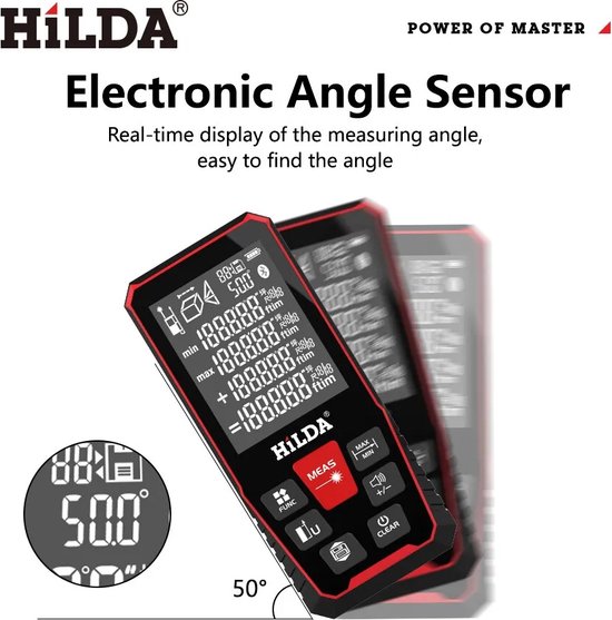 Hilda - Digitale Laser Afstandsmeter - 120 Meter Bereik - Gradenmeter ...