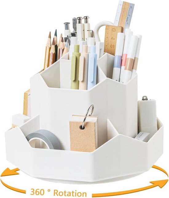 Pennenhouder voor kinderen, wit, met 9 vakken, bureaupennen, organizer ...