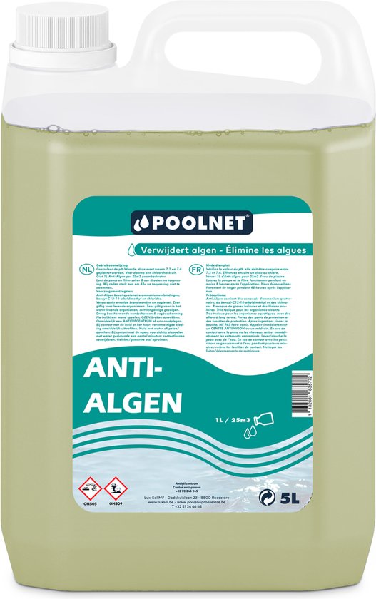 Poolnet Anti Algen 5L - Anti-Algen Product Zwembad - Algen verwijderen Zwembad -... | bol