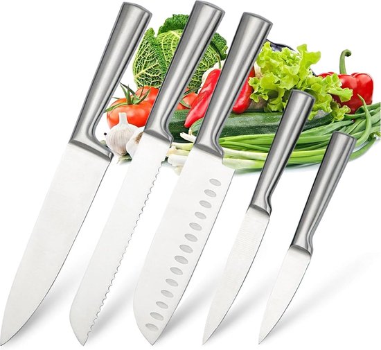Messenset, 5-delige zilveren messenset, professionele koksmessenset met ...