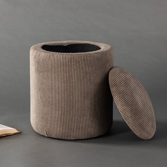 Nest living Ilja Ronde Poef - Ribstof - met Opbergruimte - Rond - met ...