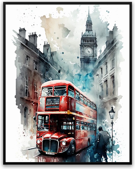 Rode bus en Big Ben in Londen Fotolijst met glas 50 x 70 cm - Cadeau ...
