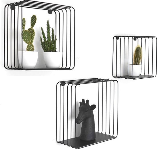 Wandrek vierkant set zwart - wandplank Cavoo set van 3 - Wandschappen ...