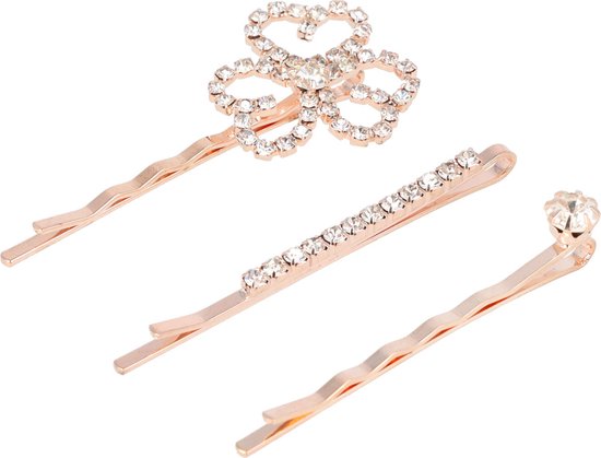 Haarspeld Schuifspeldjes Bloem Strass Steentjes Rose Goud 3 Stuks ...