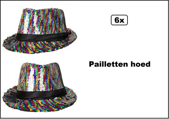 6x Feesthoedje paillet multicolor - Rainbow glitter and glamour ...