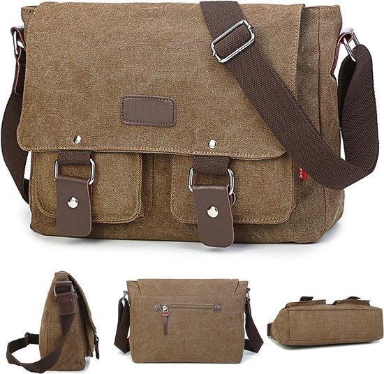 Schoudertassen voor Heren Canvas Messenger Bag, Meerdere Vakken ...