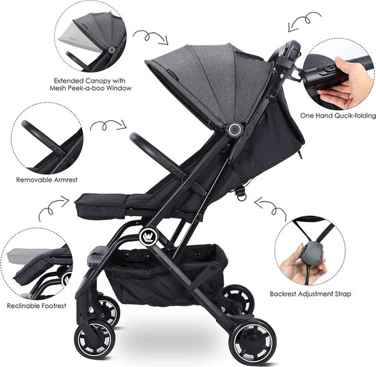 kinderwagen, compacte éénhandsbuggy om eenvoudig in te klappen met ...
