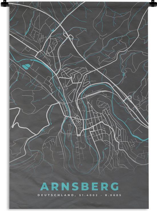 Wandkleed - Wanddoek - Arnsberg – Stadskaart – Blauw – Plattegrond ...