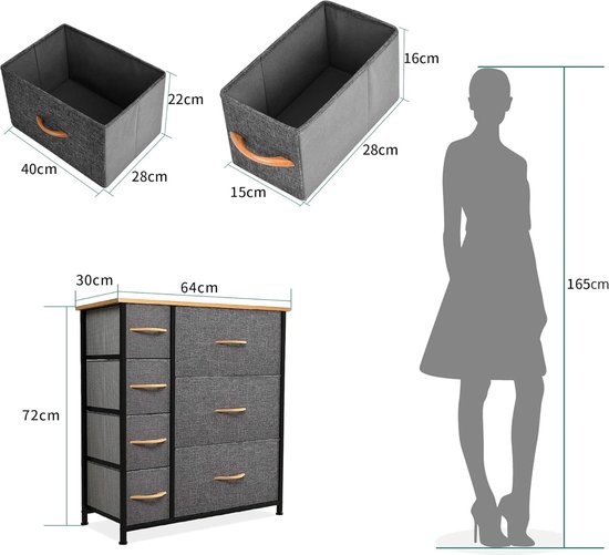 Commode met laden, kast met 7 laden van stof, opbergkast, industriële ...