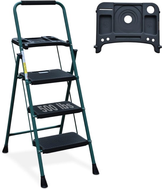 Ladder 3 treden met gereedschapsplatform, breed anti-slip pedaal ...