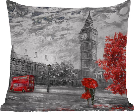 Buitenkussen Weerbestendig - Schilderij - Big Ben - Rood - Paraplu ...