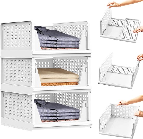 Set van 3 opvouwbare plastic opbergdozen, ladekast, kledingkast ...