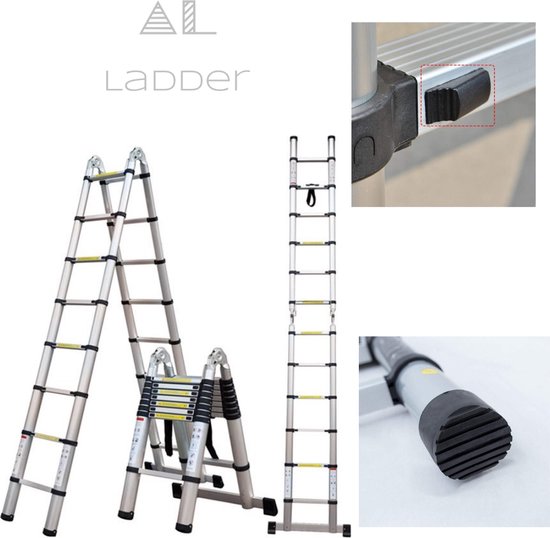 AL Ladder, Telescopische ladder 16 treden, 2.5m+2.5m=5m Inklapbaar ...