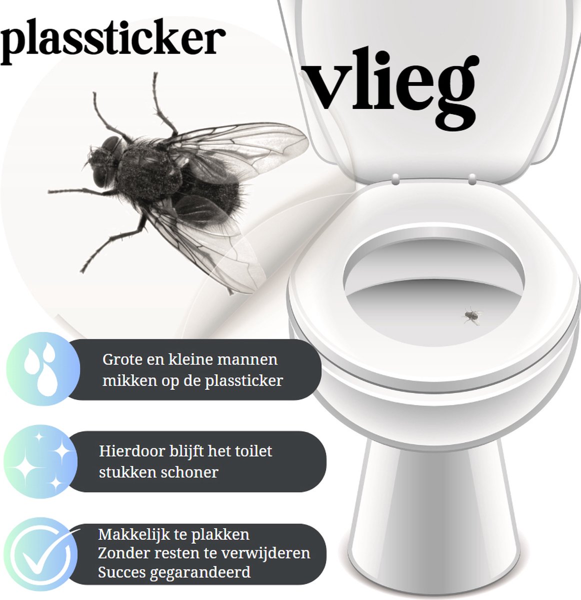 4 Plasstickers Vlieg - Toiletstickers Mannen - Houd je WC schoon met de ...