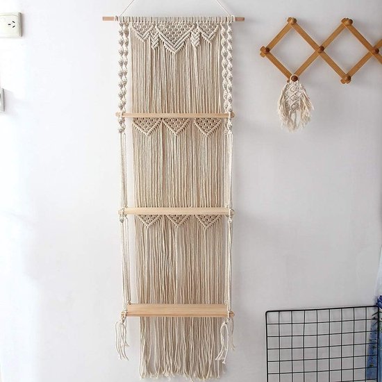 Boho, macramé, wand, met 3 dieren, handgemaakte geweven kwastjes ...