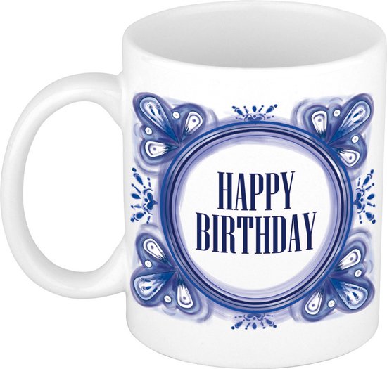 Bellatio Decorations Verjaardag cadeau mok - Delfts Blauw - happy birthday - 300 ml - keramiek | bol