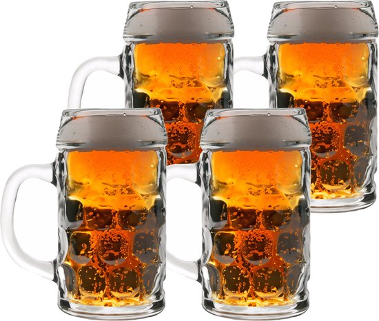 Grote Bierpullen/Bierglazen van 1 liter - 4x - Oktoberfest glazen | bol