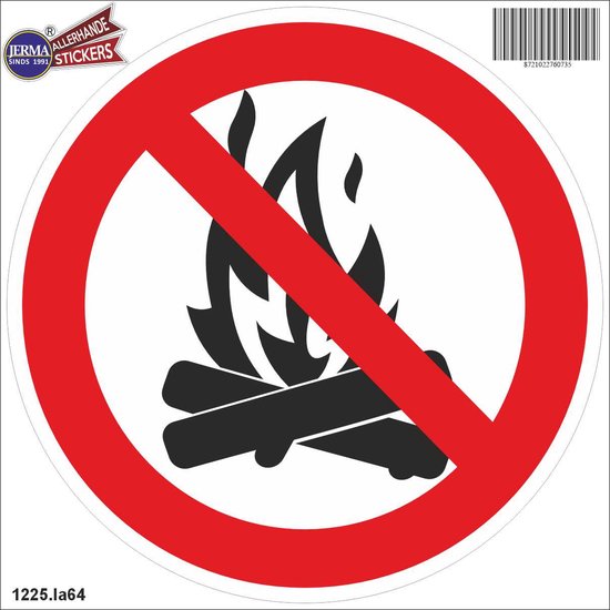 Kampvuur, open vuur, verboden sticker 20 cm. | bol