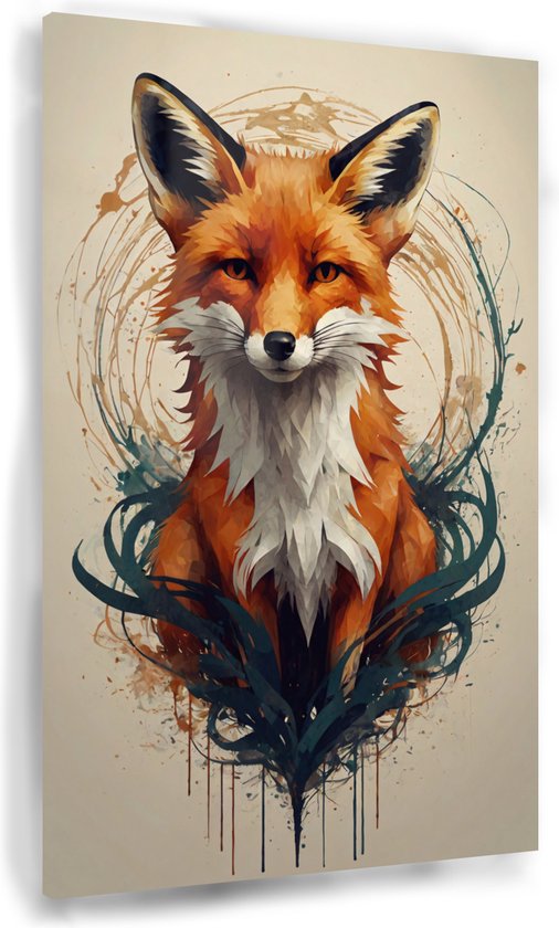 Vos art deco stijl schilderij - Vos muurdecoratie - Schilderij op glas ...