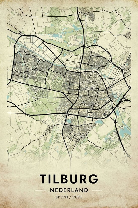 Tilburg Poster Vintage | Tilburg Map | Kaart van Tilburg | Stadposter ...