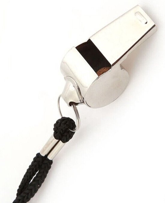 Scheidsrechter Fluitje - Fluit + Koord - Chroom met Zwart Koord ...