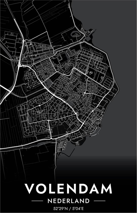 Volendam Poster Zwart | Volendam Map | Kaart van Volendam | Stadposter ...
