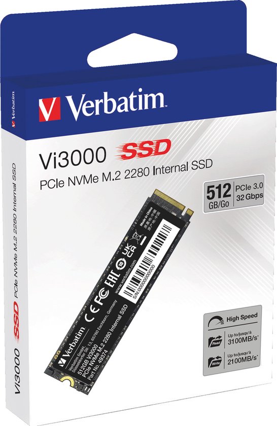 Verbatim Vi3000 512 GB NVMe/PCIe M.2 SSD 2280 harde schijf PCIe NVMe 3.0 x4 Retail 49374 | bol