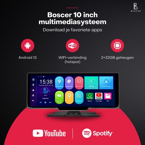 Boscer Smart HD Navigatiesysteem PRO - 10.26 Inch Touchscreen - Apple Carplay &... | bol