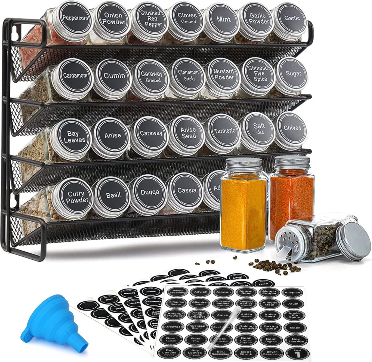 BOTC Kruidenrek Organizer met 28 Kruidenpotjes - 4 Lagen - Strooideksel ...