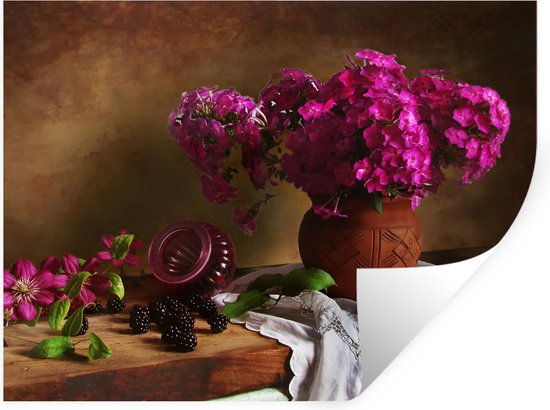 Muurstickers - Sticker Folie - Rustiek - Bloemen - Roze - Vaas - Stilleven - 160x120... | bol