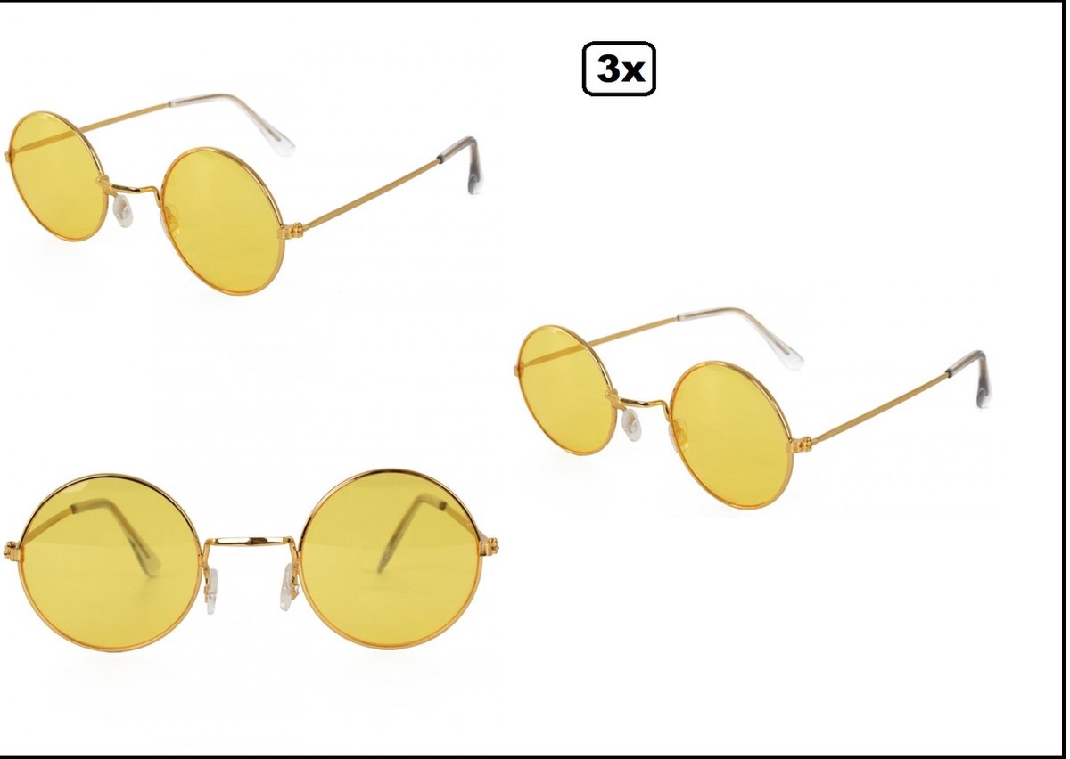 3x Bril flower power 70s geel - uilebril - John lennon bril beatles ...