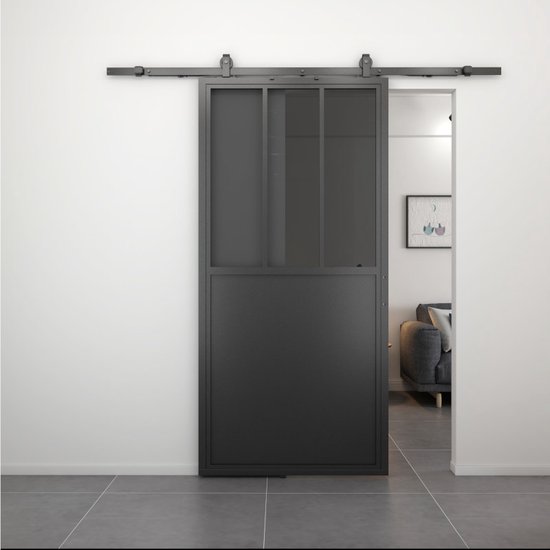 Stalen schuifdeur - Loft - 3 vaks rookglas - kickplate - 235 x 100 cm | bol