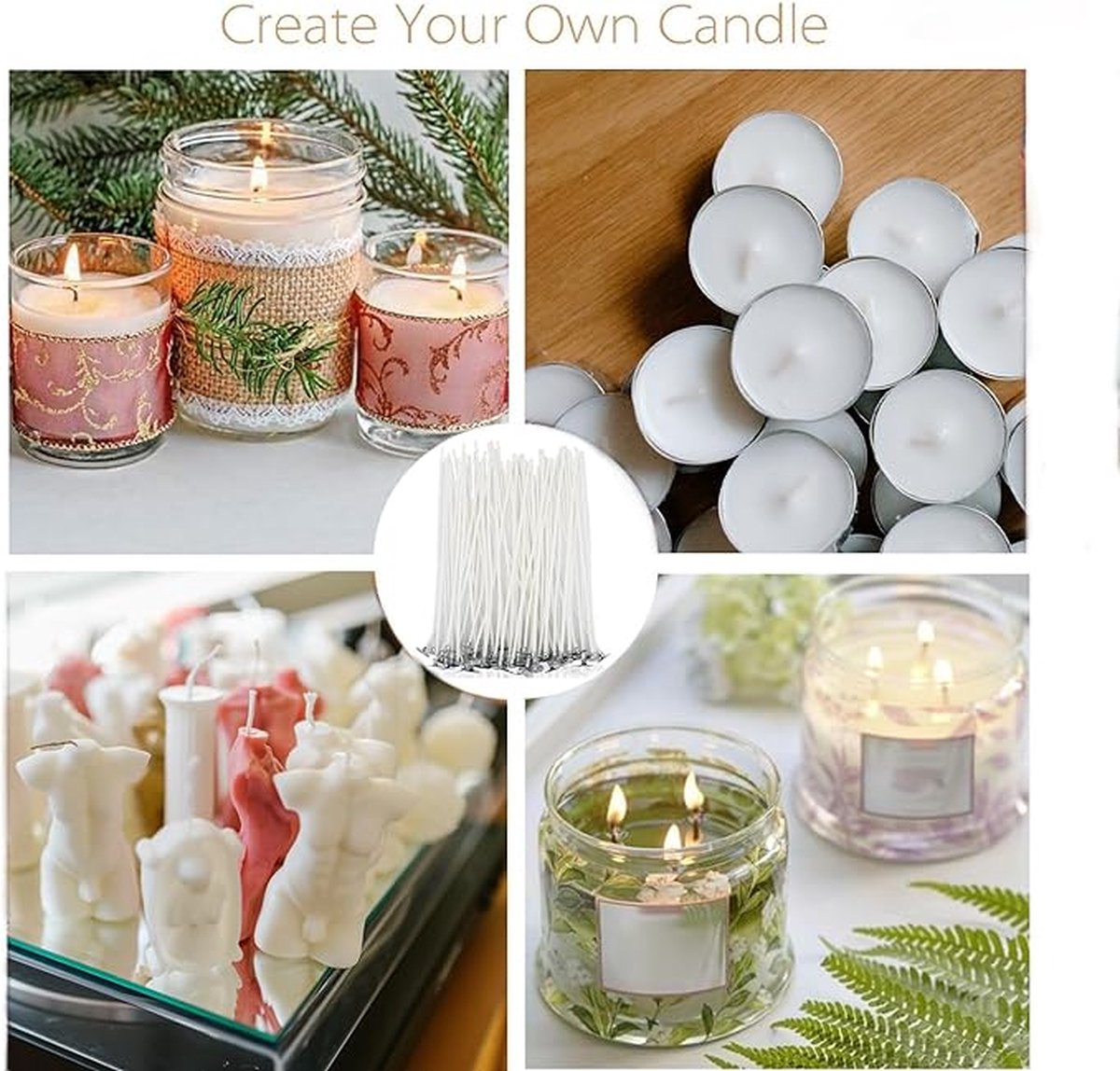 Set de mèches de bougies : 60 pièces de mèches de bougies sans fumée en ...