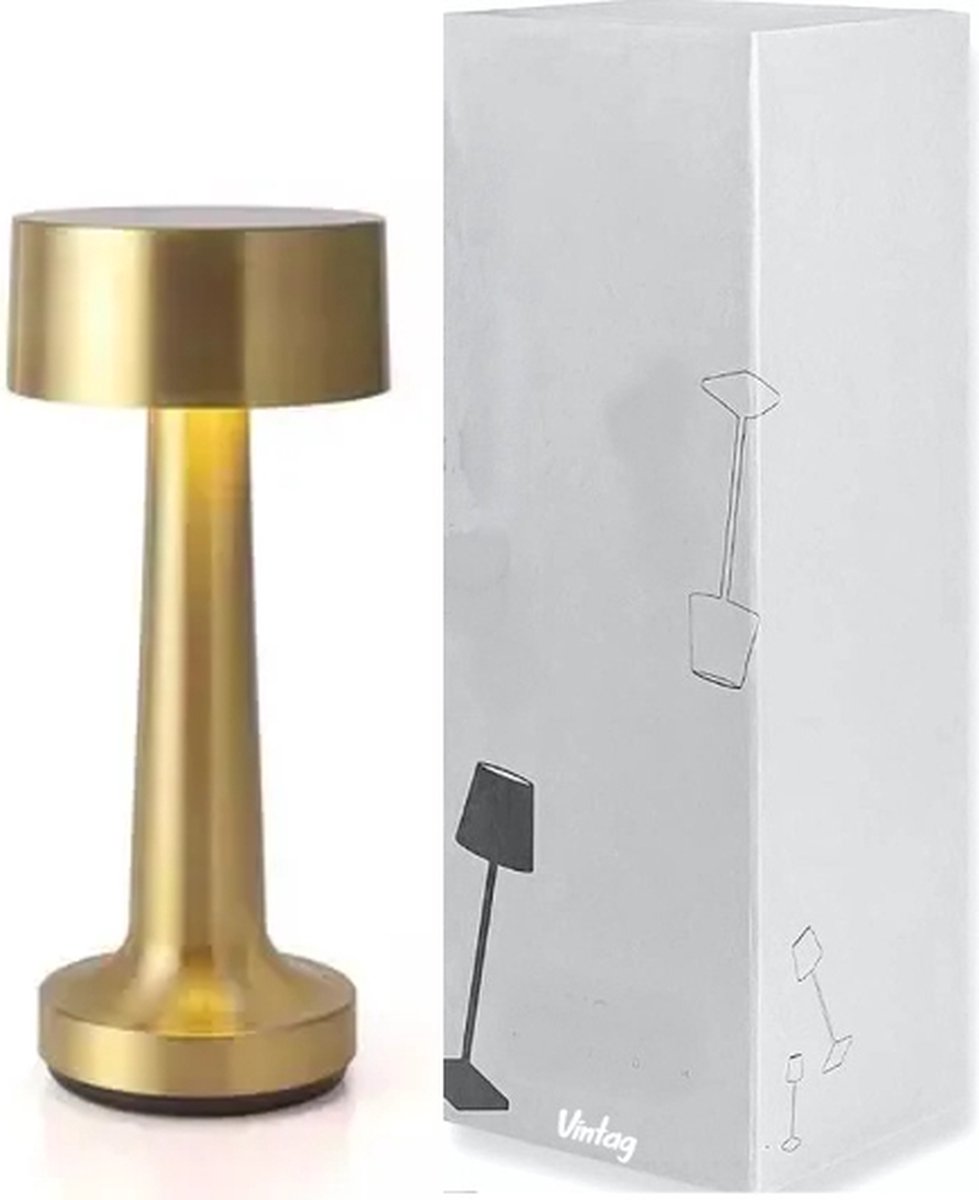 Tafellamp Oplaadbaar – Goud - LED - 3 Lichtkleuren - Acryl + Metaal ...