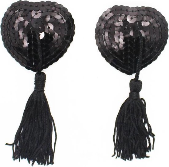 Zwarte Hartvormige Tepelsticker Nippel Sticker met Tassel ...
